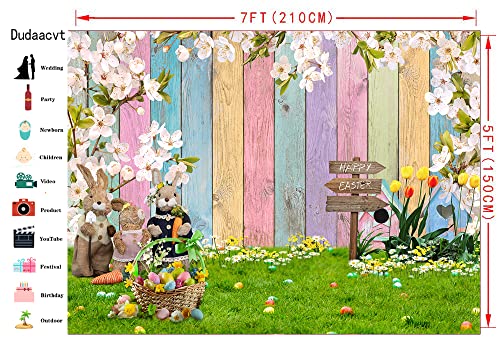Dudaacvt 7x5ft Easter Backdrop Spring Easter Backdrop Colorful Wood Backdrop Easter Children Party Decorations Banner Backdrop D625