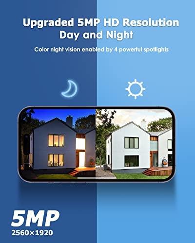 VIZIUUY 5MP Solar Security Camera Outdoor, Wireless Battery Powered Security Camera with 360°View, Pan and Tilt, Color Night Vision with Floodlight,PIR Human Detection,Compatible with Alexa