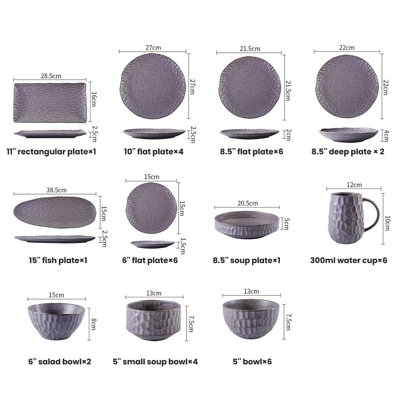 AB-Grade Porcelain Plate and Bowl Set,Kitchen Tableware Set,Ceramics Dinnerware Sets, 39 Pieces Nordic Style Porcelain Dinner Set for Family Gathering | Matte Series Purple Cereal Bowl Steak Plate an