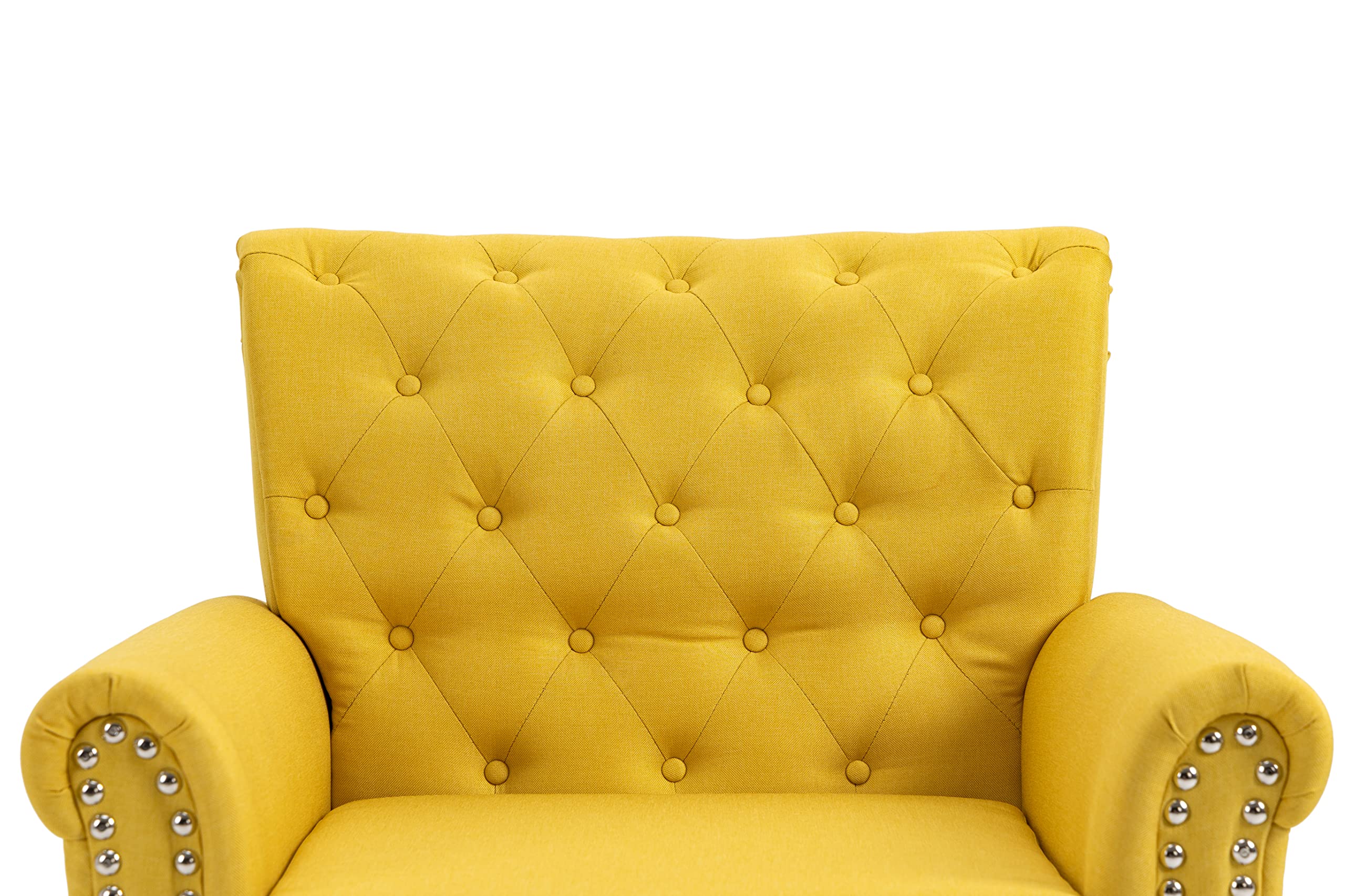 VanTook Linen Fabric Accent Chairs, Mid Century Modern Armchair for Living Room, Bedroom Upholstered Tufted Back Lounge Chair Comfy Reading Single Sofa with Wood Legs (Yellow)