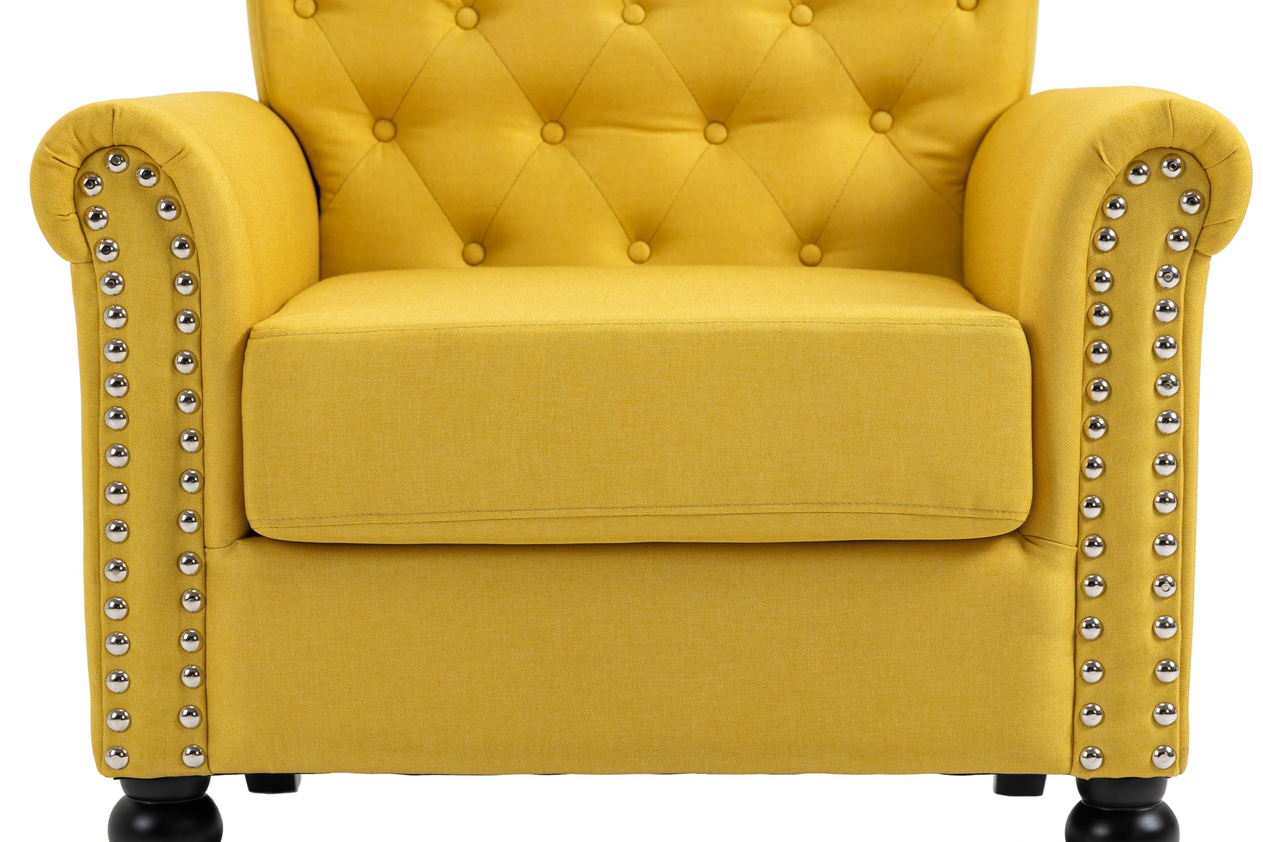 VanTook Linen Fabric Accent Chairs, Mid Century Modern Armchair for Living Room, Bedroom Upholstered Tufted Back Lounge Chair Comfy Reading Single Sofa with Wood Legs (Yellow)