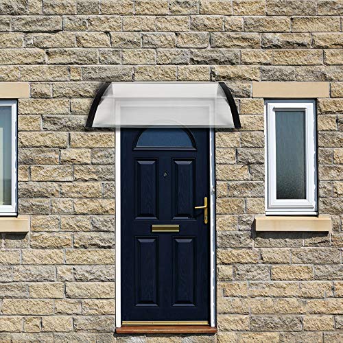 Window Awning Door Canopy, Polycarbonate Cover, Front Door Patio Canopy, Overhead Outdoor Garden Shade Shelter, UV Rain Snow Sunlight Protection Hollow Sheet (39" x 39", Silver Board/Black Bracket)