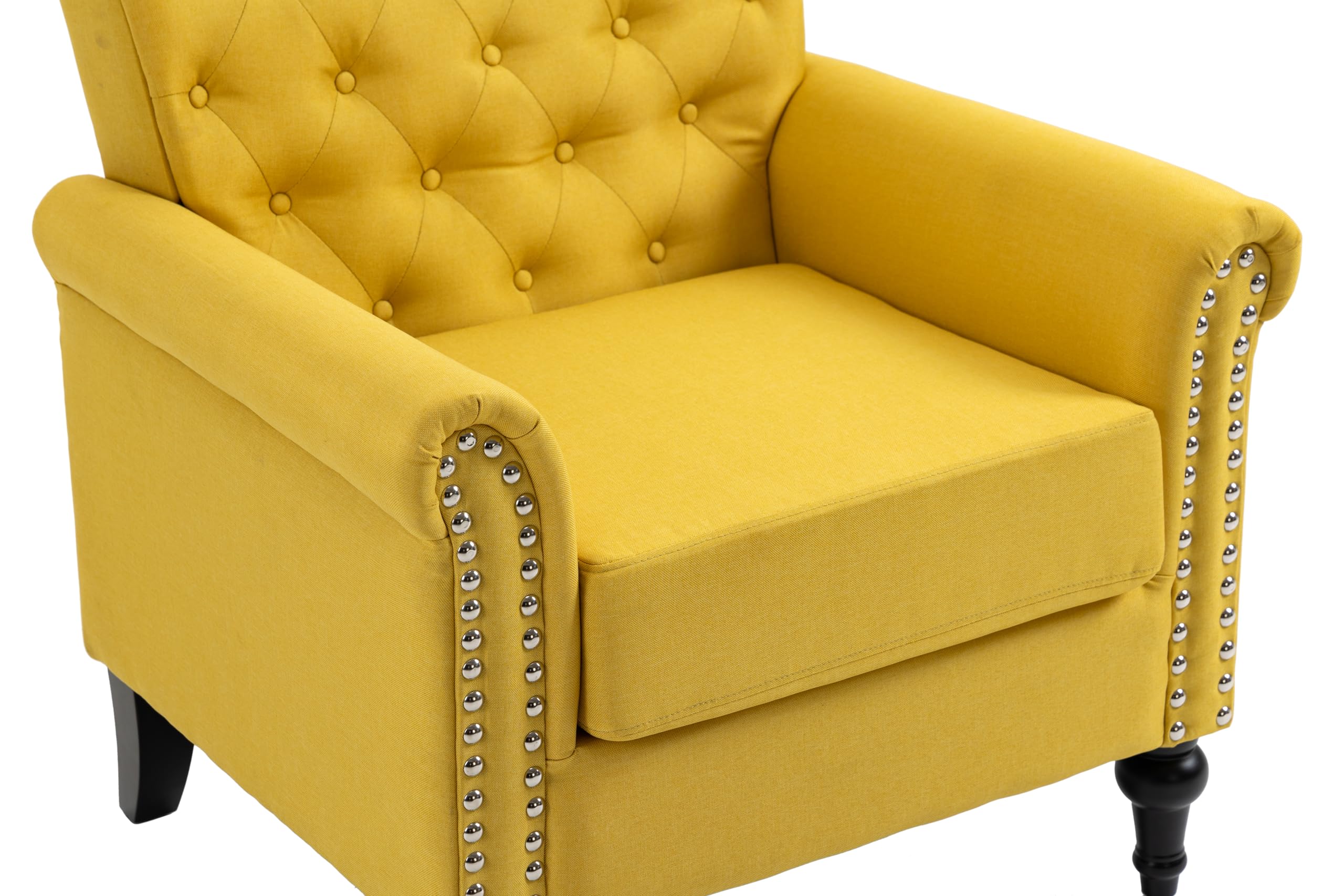 VanTook Linen Fabric Accent Chairs, Mid Century Modern Armchair for Living Room, Bedroom Upholstered Tufted Back Lounge Chair Comfy Reading Single Sofa with Wood Legs (Yellow)