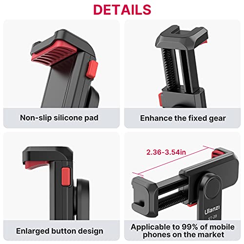 Phone Tripod Mount Holder for iPhone - ULANZI ST-06S Camera Hot Shoe Phone Mount 2 Cold Shoe Phone Holder Compatible for iPhone Android Sony Canon DJI Ronin S/SC Zhiyun Gimbals