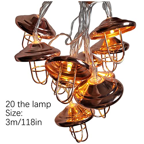 Fairy Lights 9.84Ft 20LED Lampshade Industrial Style Rose Gold Geometric String Lights for Bedroom, Christmas, Parties, Wedding, Centerpiece, Decoration