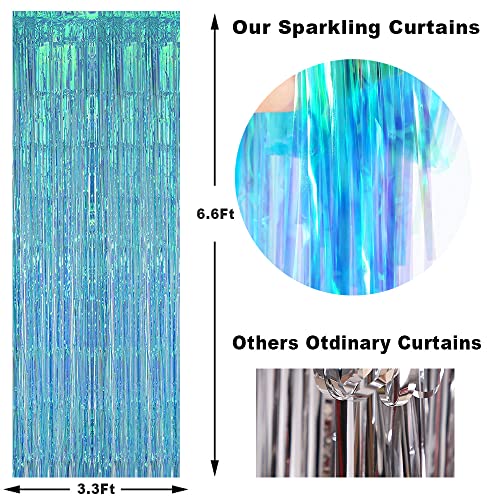 BEAYFILY 3 Pack Fringe Curtains Party Decorations,Tinsel Backdrop Curtains for Parties,Photo Booth Wedding Graduations Birthday Christmas Event Party Supplies (Rainbow Blue)