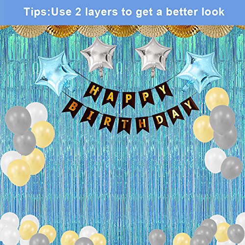 BEAYFILY 3 Pack Fringe Curtains Party Decorations,Tinsel Backdrop Curtains for Parties,Photo Booth Wedding Graduations Birthday Christmas Event Party Supplies (Rainbow Blue)