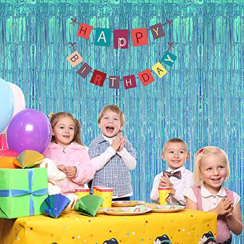 BEAYFILY 3 Pack Fringe Curtains Party Decorations,Tinsel Backdrop Curtains for Parties,Photo Booth Wedding Graduations Birthday Christmas Event Party Supplies (Rainbow Blue)
