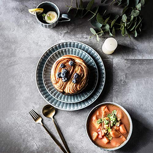 GagalU Dinner Set,Porcelain Dinnerware Sets, Retro Style Three-Dimensional Relief Cereals Bowls and Steak Plates Sets | 22 Pieces Ceramics Dinner Combination Set with Mug