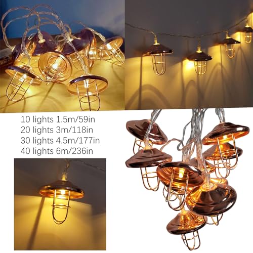 Fairy Lights 9.84Ft 20LED Lampshade Industrial Style Rose Gold Geometric String Lights for Bedroom, Christmas, Parties, Wedding, Centerpiece, Decoration