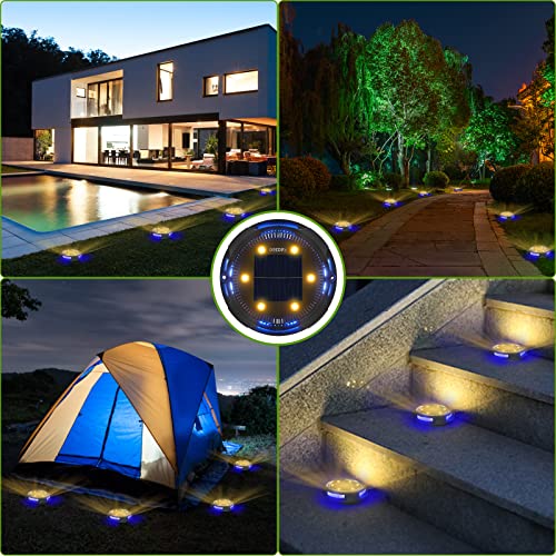Solar Ground Lights, 8 Packs ππ πππ πππππ¦ππ‘ Solar Garden Lights IP65 Waterproof Outdoor In-Ground Landscape Lighting for Patio Pathway Lawn Yard Deck Driveway Walkway(Warm White+Blue)