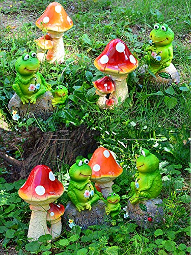 9 Inch Three-Headed Mushroom Garden Statue Perfect for Decoration for Garden, Outdoor, Patio (Red)