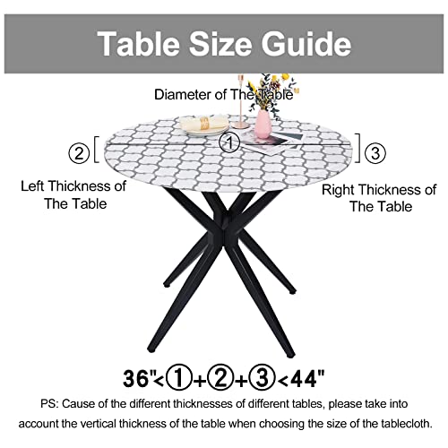 smiry Round Tablecloth, Waterproof Elastic Fitted Table Covers for 36" - 44" Tables, Wipeable Flannel Backed Vinyl Tablecloths for Picnic, Camping, Dining, Indoor and Outdoor, White Morocco