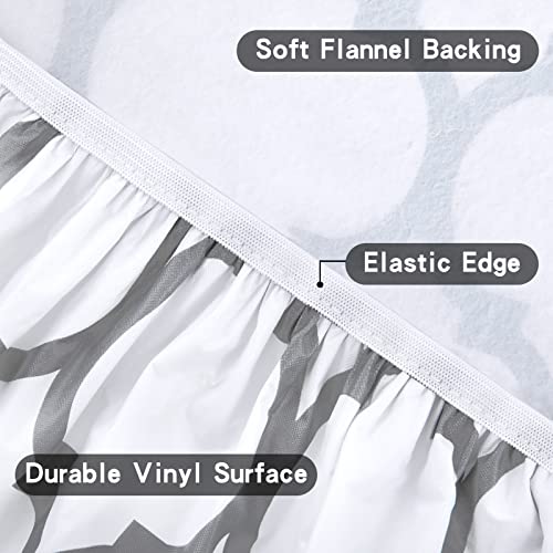 smiry Round Tablecloth, Waterproof Elastic Fitted Table Covers for 36" - 44" Tables, Wipeable Flannel Backed Vinyl Tablecloths for Picnic, Camping, Dining, Indoor and Outdoor, White Morocco
