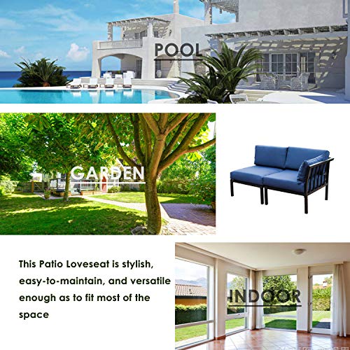 LOKATSE HOME 2 Piece Patio Furniture Corner Sofa Sectional Outdoor Loveseat Armchiar and Armless Sets Metal Steel Frame with Comfy Cushions, Blue