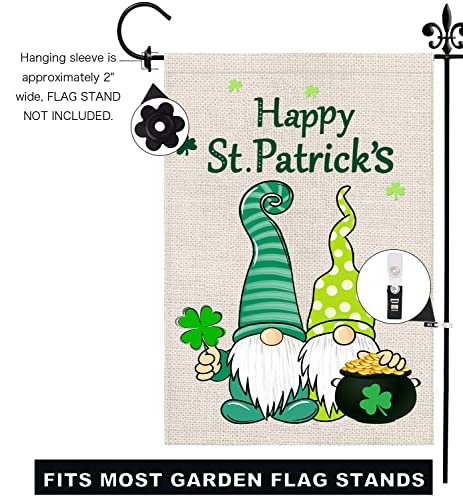 Mloabuc St. Patrick's Day Gnome Garden Flag Welcome Hat Lucky Yard Flag Farmhouse Double Sided Lattice Vertical Outdoor Decor 12 x 18 In