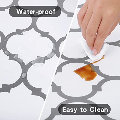 smiry Round Tablecloth, Waterproof Elastic Fitted Table Covers for 36" - 44" Tables, Wipeable Flannel Backed Vinyl Tablecloths for Picnic, Camping, Dining, Indoor and Outdoor, White Morocco