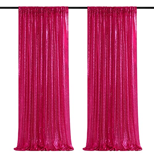 Hot Pink Sequin Backdrop 2 Panels 2FTx8FT Photo Backdrop Curtains Glitter Background for Wedding Party Stage Decorations