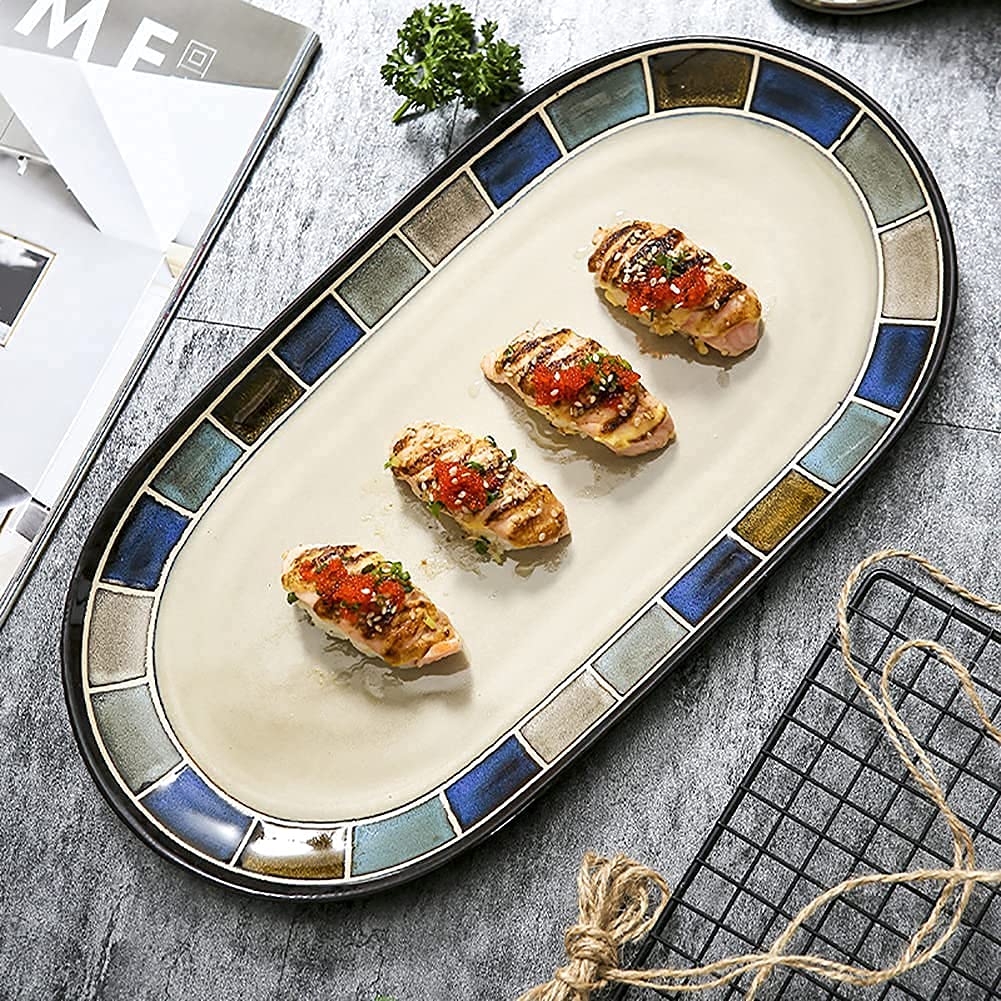 Porcelain Dinnerware SetKitchen Tableware Set,Ceramics Dinnerware Sets, Plates and Bowls Sets | 26 Pcs Blue Kiln Change Glaze Dishes Set - Colorful Plates for Family Outdoor Party