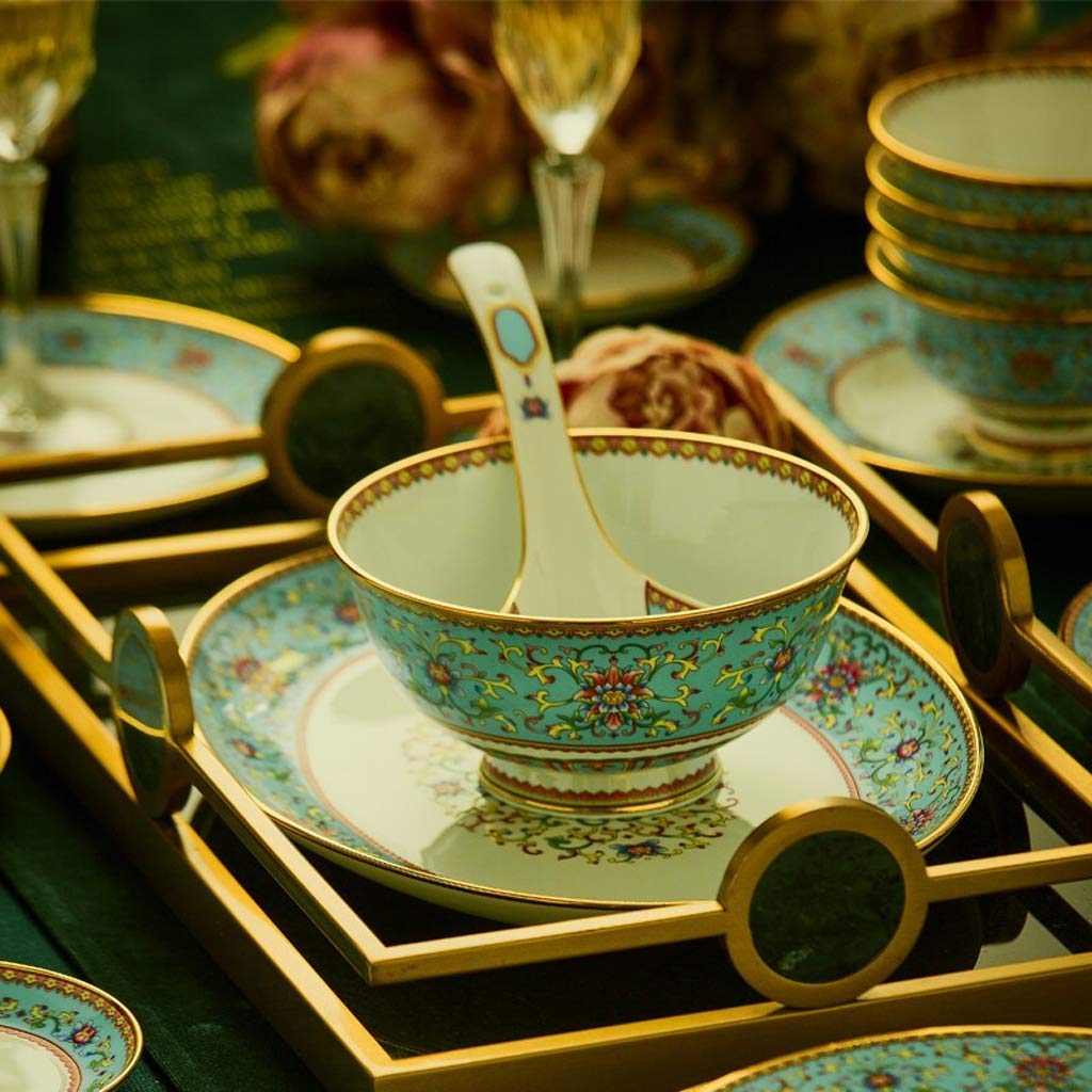 Porcelain Dinner Set Kitchen Tableware Set,Ceramics Dinnerware Set, 50 Pieces Bone China Plates and Bowls Sets for Family Gathering - High-Grade Enamel Dinner Set with Fruit Dish
