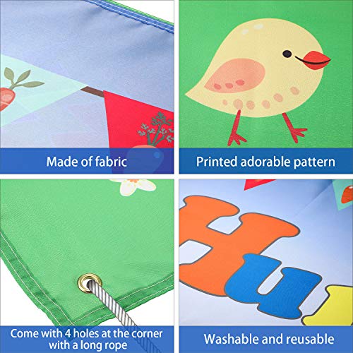 Easter Party Decorations Large Fabric Easter Egg Bunny Hunt Background Banner and Chick Sign Easter Hunt Game Banner Poster Photo Booth Backdrop with Rope for Spring Easter Party Supplies 7 x 5 ft
