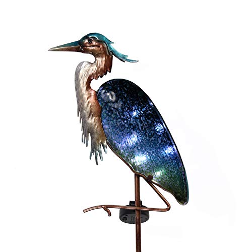 TERESA'S COLLECTIONS Garden Decor for Outside Blue Heron Solar Lights, 42 Inch Glass Lawn Ornaments with Outdoor Lights Decorative Stake, Landscape Pathway Yard Art for Patio Decorations