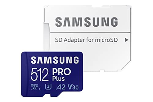SAMSUNG PRO Plus + Adapter 512GB microSDXC Up to 160MB/s UHS-I, U3, A2, V30, Full HD & 4K UHD Memory Card for Android Smartphones, Tablets, Go Pro and DJI Drone (MB-MD512KA/AM)