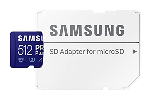 SAMSUNG PRO Plus + Adapter 512GB microSDXC Up to 160MB/s UHS-I, U3, A2, V30, Full HD & 4K UHD Memory Card for Android Smartphones, Tablets, Go Pro and DJI Drone (MB-MD512KA/AM)