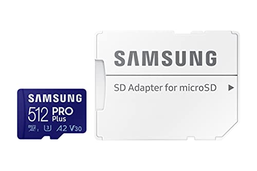 SAMSUNG PRO Plus + Adapter 512GB microSDXC Up to 160MB/s UHS-I, U3, A2, V30, Full HD & 4K UHD Memory Card for Android Smartphones, Tablets, Go Pro and DJI Drone (MB-MD512KA/AM)