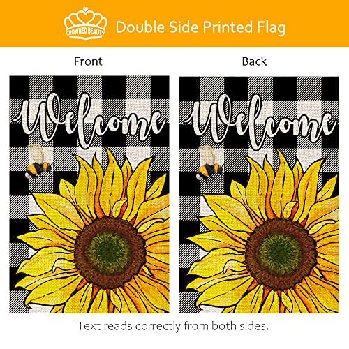 CROWNED BEAUTY Summer Bee Garden Flag Sunflower Buffalo Plaid Yard 12x18 Inch Small Double Sided Outside Farmhouse Party Décor