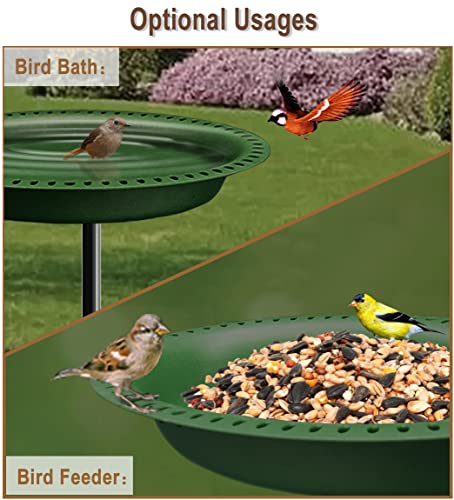 Garbuildman Upgraded 5-Prong Base Bird Bath with Metal Stake, Detachable Decoration Bowl Spa & Freestanding Birdfeeder for Outdoor Garden, Oval Style, Green
