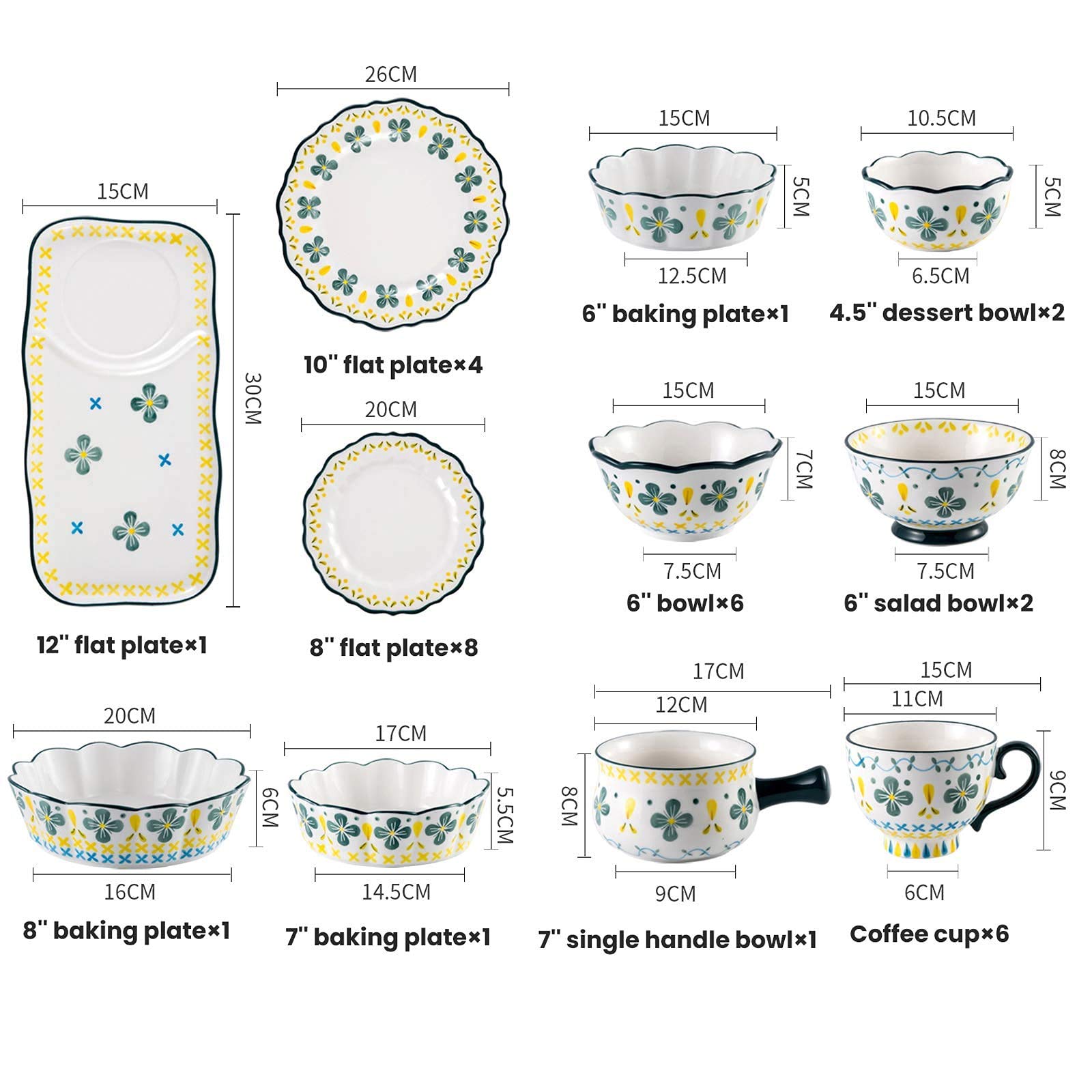 Plate and Bowl Set Kitchen Tableware Set,Ceramics Dinner Sets, 33 Pieces Four Leaf Clover Pattern Cereal Bowl and Steak Plate Set | Porcelain Dinnerware Set for Wedding Housewarming Gifts