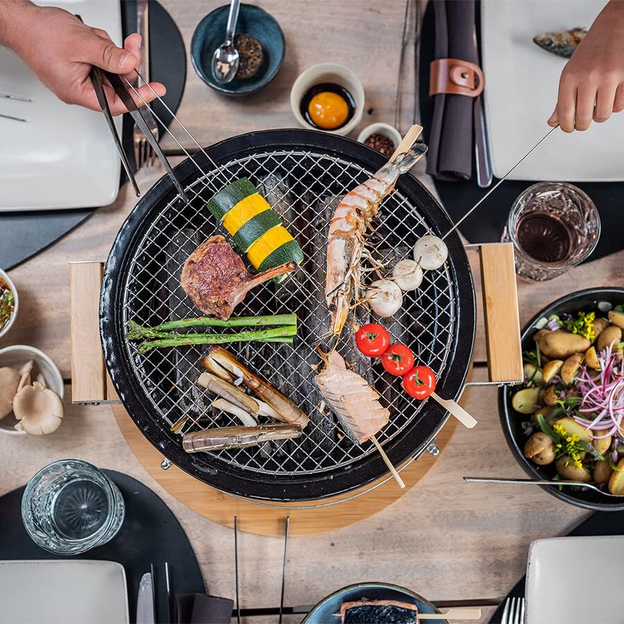 CNJerryXD Round Table Ceramic Grill Garden Outdoor Camping Portable Ambience BBQ Grill (13.4 Inch)