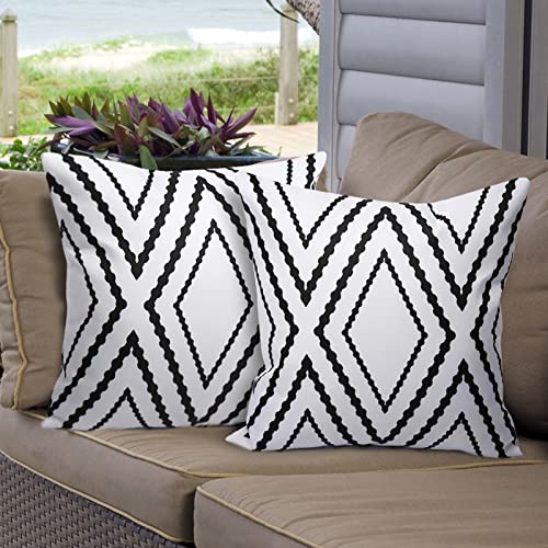 Hckot Outdoor Waterproof Boho Throw Pillow Covers for Patio Furniture Set of 2 Geometric Decorative Pillow Cases for Couch Garden Tent Balcony 18 X 18 Inch(White)