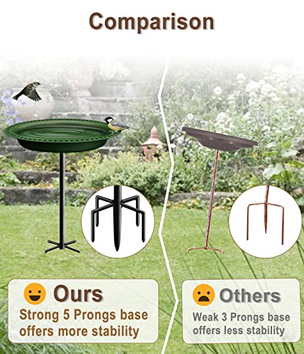 Garbuildman Upgraded 5-Prong Base Bird Bath with Metal Stake, Detachable Decoration Bowl Spa & Freestanding Birdfeeder for Outdoor Garden, Oval Style, Green