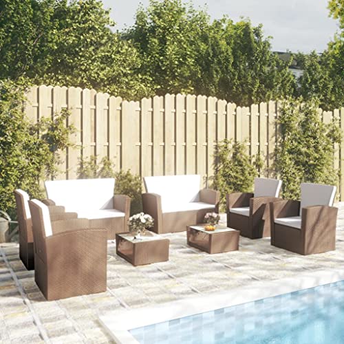 ZQQLVOO Lounge Set Furniture Garden Outdoor Patio Furniture Sectional Conversation Set, 8 Piece Patio Lounge Set with Cushions Poly Rattan Brown for Home, Garden, Lawn, Porch