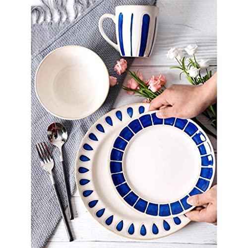 GagalU Tabletop Dinner SetsFine Dinnerware Set,4 Pieces Blue White Ceramic Dinner Set Porcelain Mug Plate Bowl Lead-Free Tableware