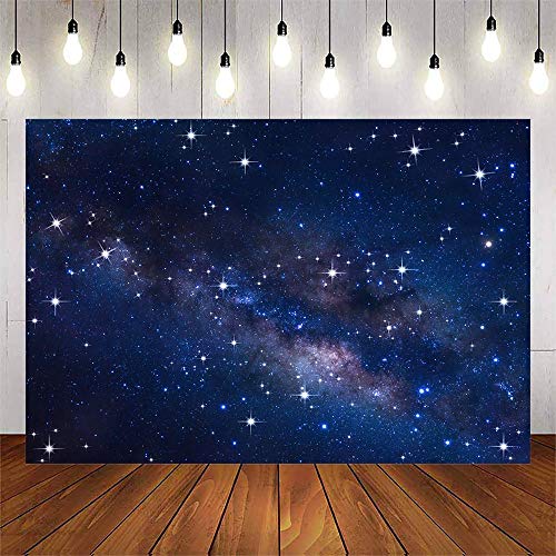 Avezano Starry Night Sky Backdrop Outer Space Galaxy Birthday Background Universe Nebula Stars Theme Party Decorations for Boy Kids First Birthday Banner Photo Booth Props(7x5ft)