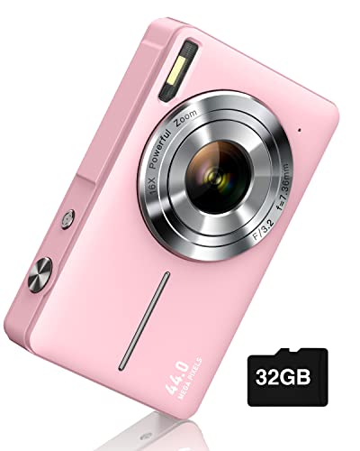 Digital Camera, FHD 1080P Digital Point and Shoot Camera for Kids 44MP Vlogging Camera with Anti Shake 16X Zoom, Compact Kids Camera Small Camera for Boys Girls Teens Students Seniors- Pink