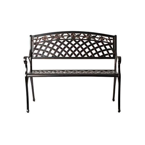 Patio Sense 63285 Scarlet Cast Aluminum Patio Bench Heavy Duty Rust Free Metal Construction Lightweight Easy Assembly for Front Porch Backyard Lawn Garden Pool Deck - Antique Bronze Finish