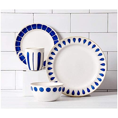 GagalU Tabletop Dinner SetsFine Dinnerware Set,4 Pieces Blue White Ceramic Dinner Set Porcelain Mug Plate Bowl Lead-Free Tableware