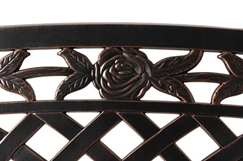 Patio Sense 63285 Scarlet Cast Aluminum Patio Bench Heavy Duty Rust Free Metal Construction Lightweight Easy Assembly for Front Porch Backyard Lawn Garden Pool Deck - Antique Bronze Finish