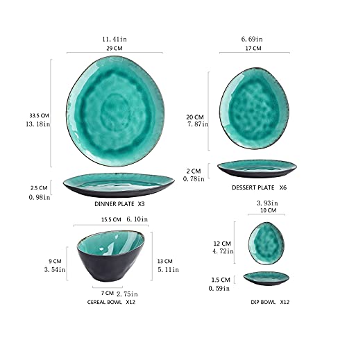 GagalU Porcelain Dinnerware Set33-Piece Pottery Stoneware Vintage Ceramic Dinner Set with 12*Dipping Dishes&Bowl,6*Dessert Plate,3*Dinner Plate Dinnerware Set
