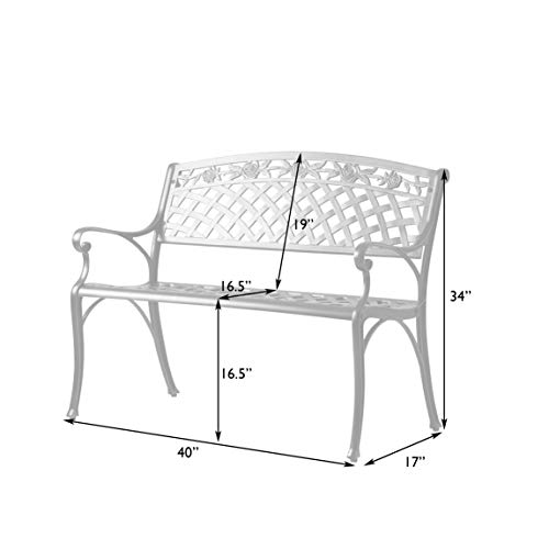 Patio Sense 63285 Scarlet Cast Aluminum Patio Bench Heavy Duty Rust Free Metal Construction Lightweight Easy Assembly for Front Porch Backyard Lawn Garden Pool Deck - Antique Bronze Finish