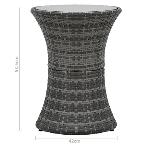 vidaXL Patio Side Table Drum Shape Coffee Tea Couch Sofa End Table Garden Outdoor Courtyard Poolside Wicker Furniture Gray Poly Rattan
