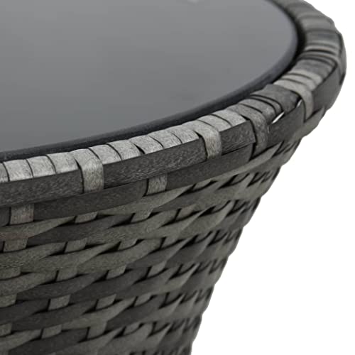 vidaXL Patio Side Table Drum Shape Coffee Tea Couch Sofa End Table Garden Outdoor Courtyard Poolside Wicker Furniture Gray Poly Rattan