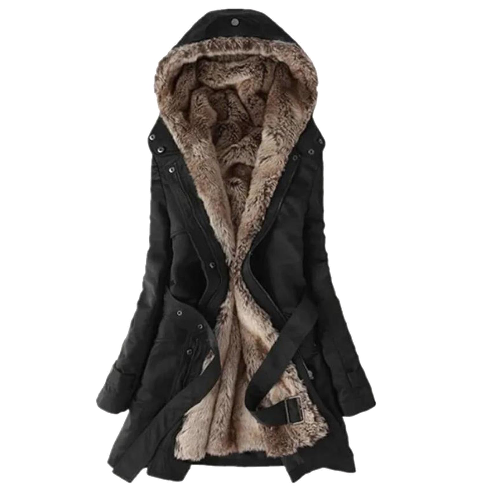 maisdgop Amazon Deals 2023 Womens Winter Coats Mid Length Sherpa Lined Warm Heavy Jackets Thickened Windproof Outerwear With Fur Hood My Recent Orders