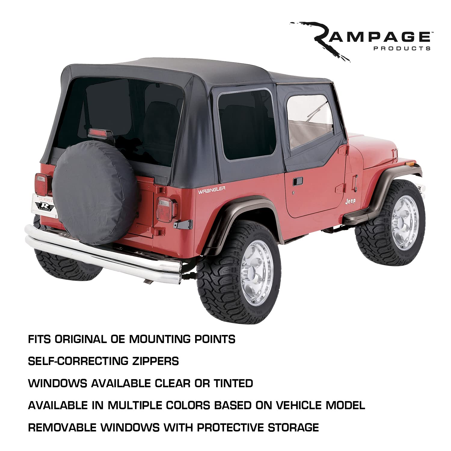 Rampage Factory Replacement Soft Top | Vinyl, Black Diamond Color with Tinted Windows | 98635 | Fits 1986 - 1994 Suzuki Samurai