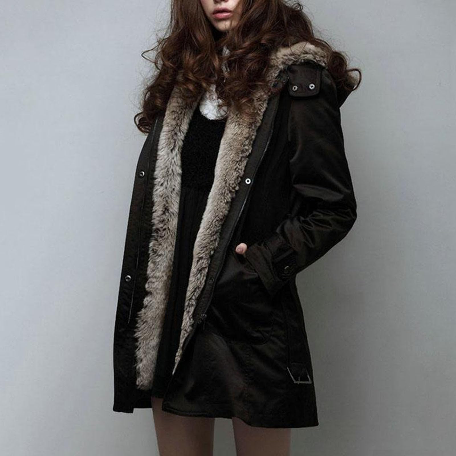 maisdgop Amazon Deals 2023 Womens Winter Coats Mid Length Sherpa Lined Warm Heavy Jackets Thickened Windproof Outerwear With Fur Hood My Recent Orders