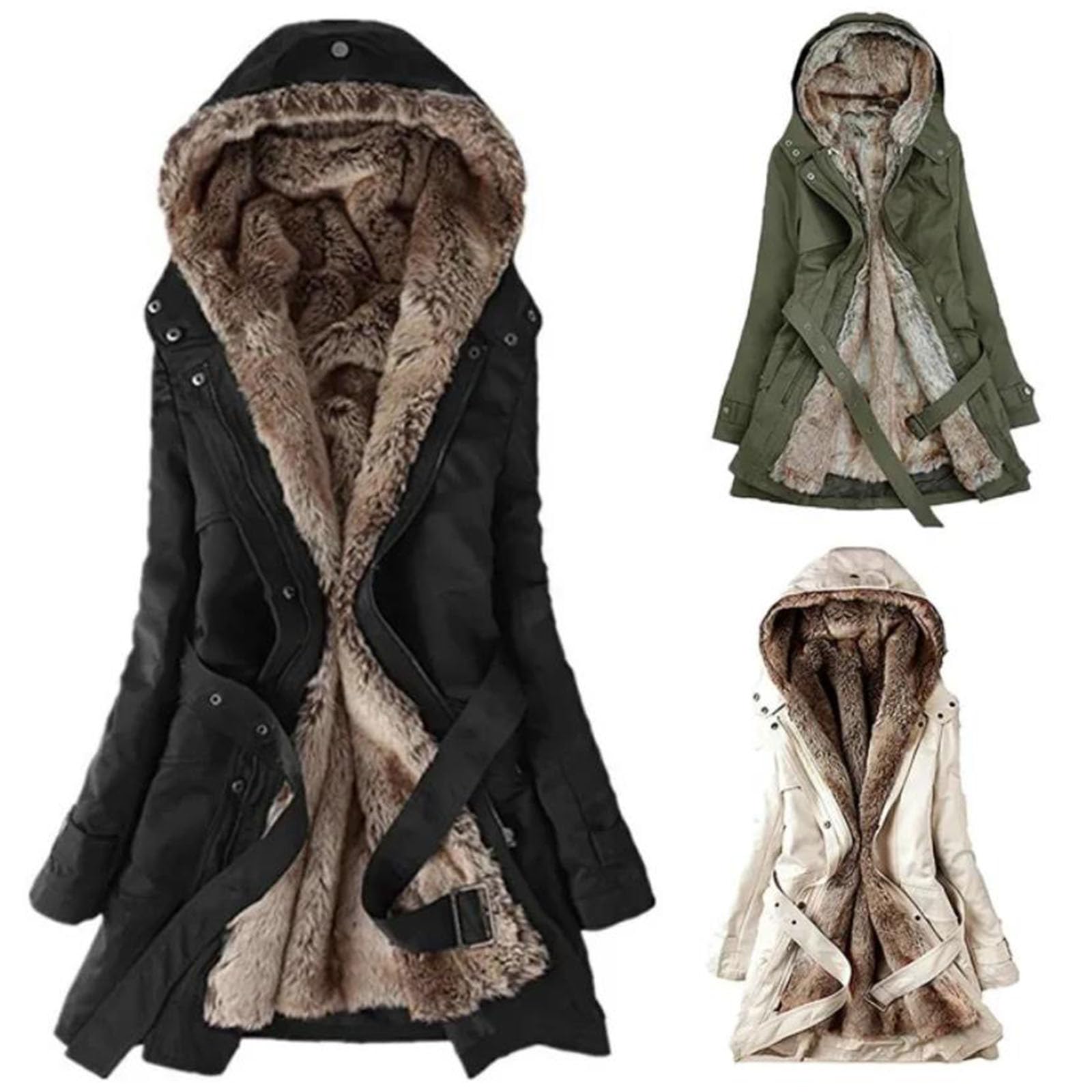 maisdgop Amazon Deals 2023 Womens Winter Coats Mid Length Sherpa Lined Warm Heavy Jackets Thickened Windproof Outerwear With Fur Hood My Recent Orders